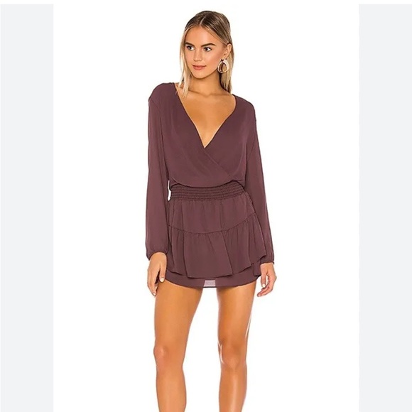 krisa | Dresses | Krisa Smocked Surplice Mini Dress Brownpurple | Poshmark